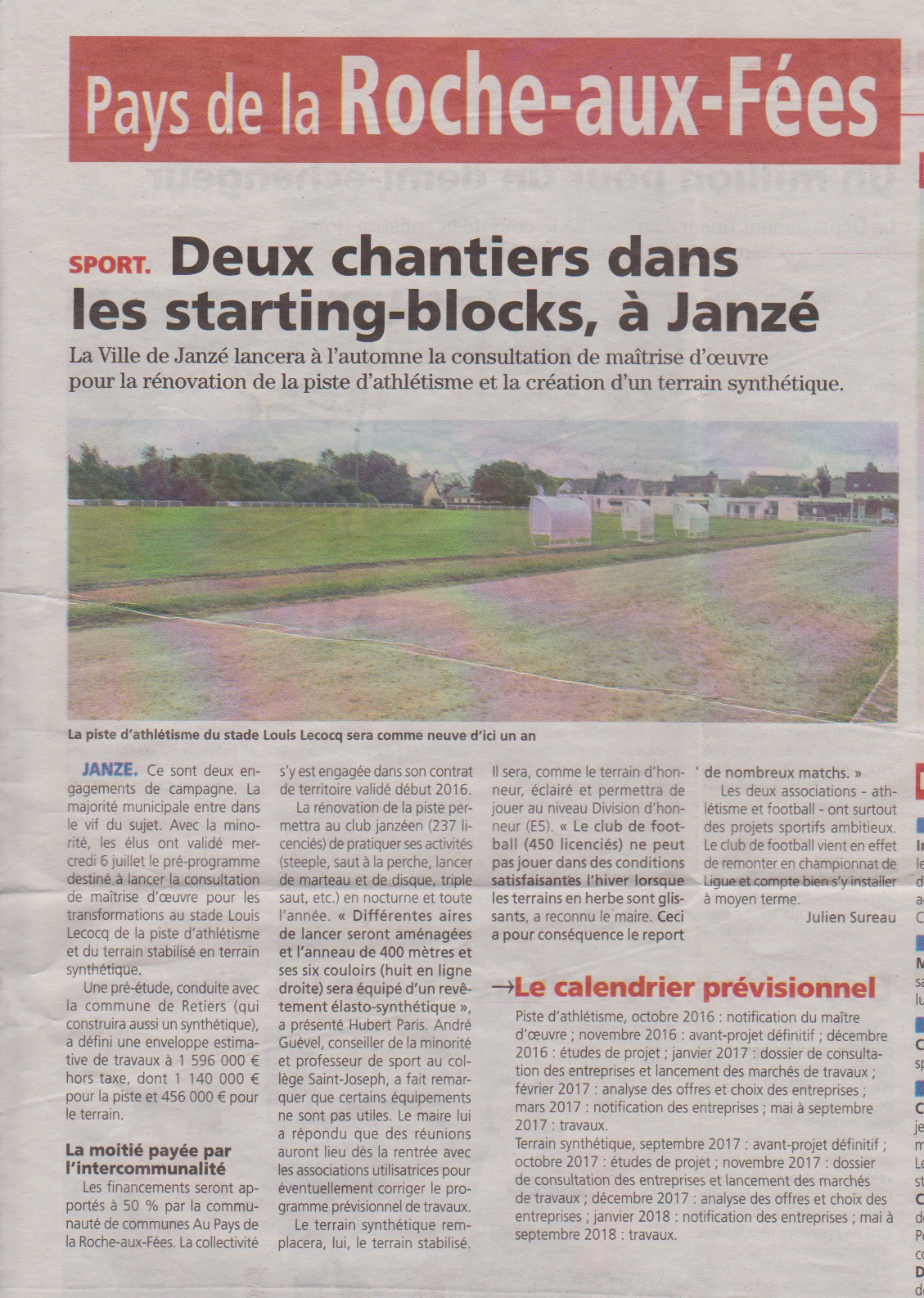 Stade Louis Lecocq - Le journal de Vitré 15/07/2016 - Janzé Athlétisme